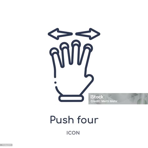 손 및 방명록 윤곽 컬렉션에서 선형 푸시 네 손가락 및 이동 제스처 아이콘 얇은 선 네 손가락을 밀어 제스처 아이콘을 이동 가리키기에 대한 스톡 벡터 아트 및 기타 이미지