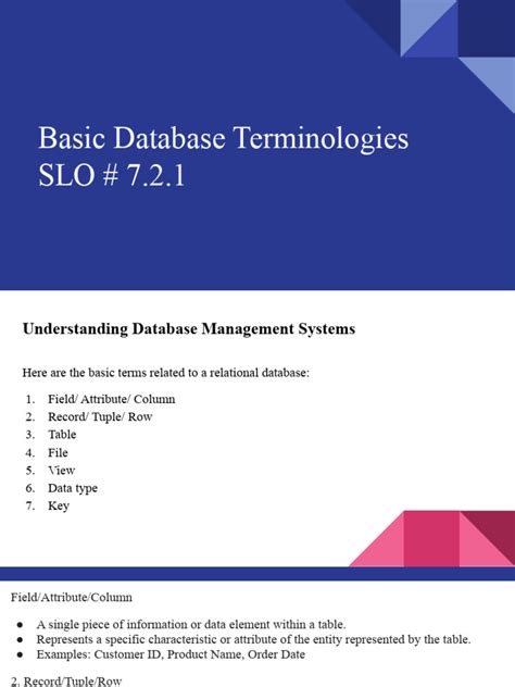 Basic Database Terminologies Pdf Relational Model Databases