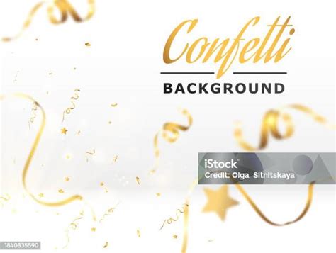 색종이 배경입니다 생일 기념일 축하 배너 떨어지는 반짝이는 황금색 색종이입니다 기념일 파티의 배경입니다 휴일 디자인을 준비하기 위한 요소 3차원 형태에 대한 스톡 벡터 아트