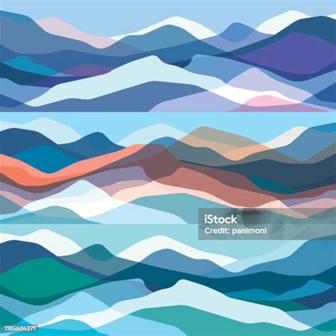 컬러 산 세트 반투명 파도 추상 유리 모양 현대 배경 벡터 디자인 그림 경외감에 대한 스톡 벡터 아트 및 기타 이미지 경외감 곡선 기하 도형 Istock