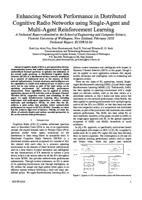Pdf Enhancing Network Performance In Distributed Cognitive Radio Networks Using Single Agent