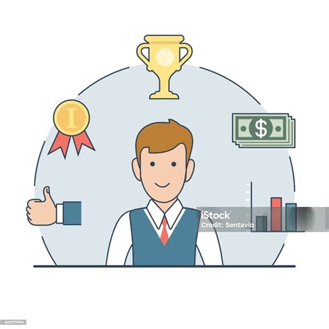 포위 하는 선형 평면 사업가 트로피 우승 컵 돈 지폐 다이어그램 및 손 같은 벡터 일러스트 레이 션 이익 사업 성공 개념 금융에