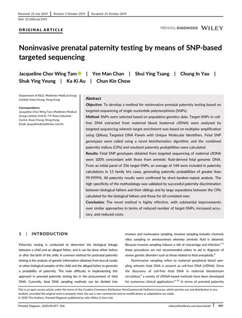 Pdf Non‐invasive Prenatal Paternity Testing By Means Of Snp‐based