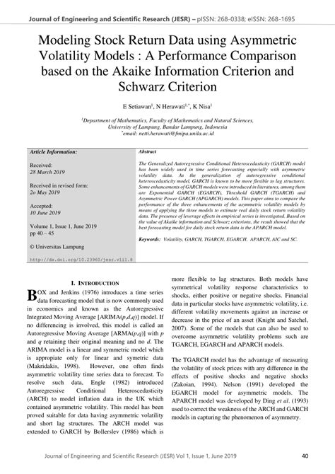 Pdf Modeling Stock Return Data Using Asymmetric Volatility Models A