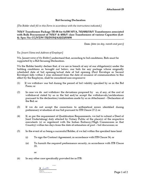 10 Attachment 28 Bid Securing Declaration Download Free Pdf Justice Crime And Violence