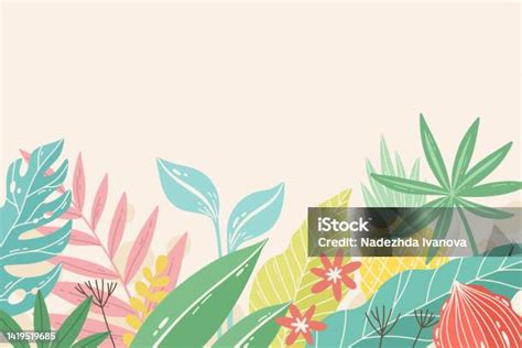 손으로 그린 평평한 여름 열대 배경 벡터 일러스트 레이 션 자연에 대한 스톡 벡터 아트 및 기타 이미지 자연 배경 주제 0명 Istock