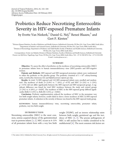 Pdf Probiotics Reduce Necrotizing Enterocolitis Severity In Hiv
