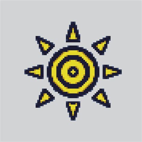 픽셀 아트 일러스트레이션 태양 픽셀화 된 노란색 태양 노란색 밝은 태양 셀화 된 픽셀 예술 게임 프리미엄 벡터