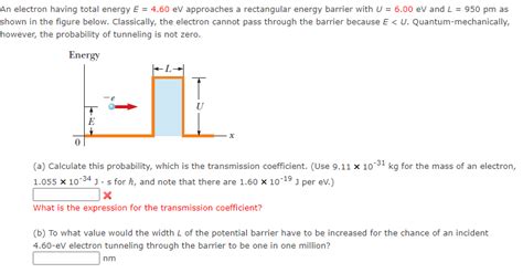 Solved An Electron Having Total Energy E 4 60ev Approaches A