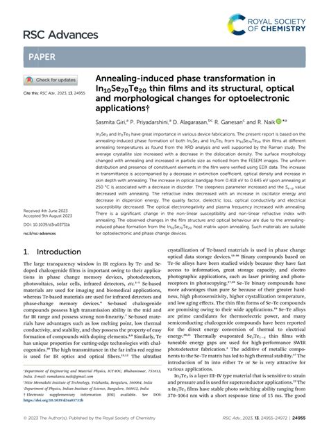 Pdf Annealing Induced Phase Transformation In In10se70te20 Thin Films