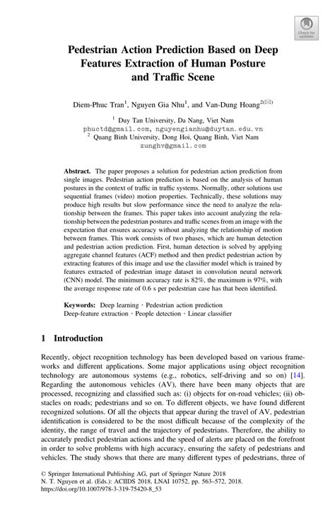 Pdf Pedestrian Action Prediction Based On Deep Features Extraction Of Human Posture And
