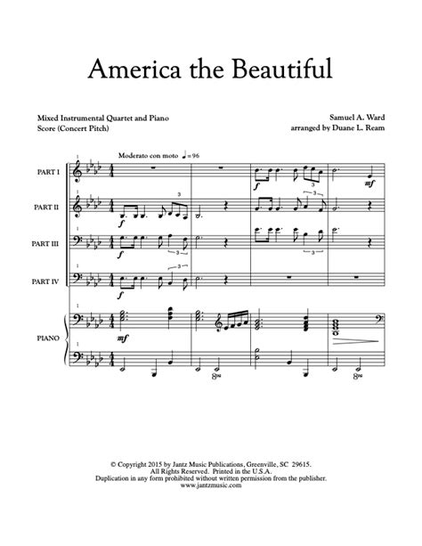 America The Beautiful Combined Set Of Both Mixed Quartet Versions W