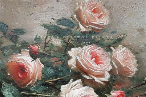 Antique Roses Oil Painting Vintage Floral Still Life Art Digital