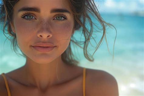 Young Woman On Beach Created With Generative Ai Technology Premium Ai