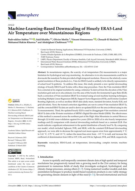 Pdf Machine Learning Based Downscaling Of Hourly Era5 Land Air