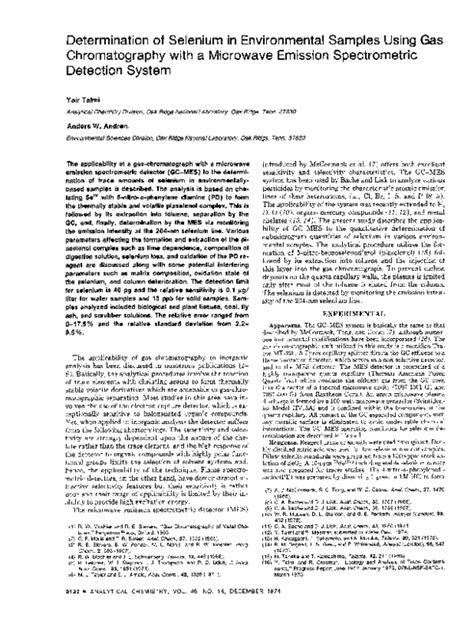 Pdf Determination Of Selenium In Environmental Samples Using Gas Chromatography With A