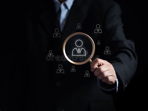 Businessman Use Magnifier Glass Focus To Manager Icon For Human