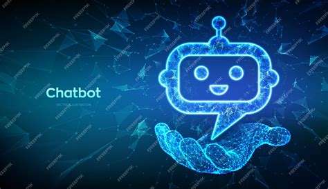 premium vector chatbot low poly abstract robot chat head icon in hand