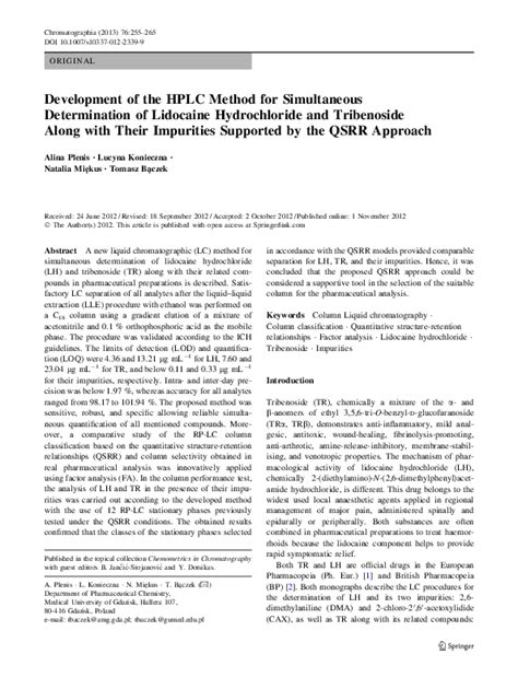 Pdf Development Of The Hplc Method For Simultaneous Determination Of Lidocaine Hydrochloride