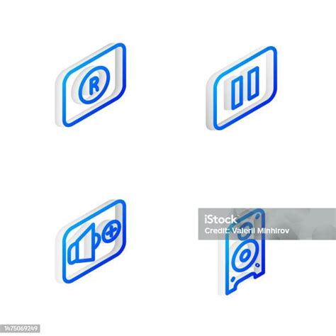 아이소메트릭 라인 일시 중지 버튼 녹음 스피커 볼륨 및 스테레오 스피커 아이콘을 설정합니다 벡터 3차원 형태에 대한 스톡 벡터 아트 및 기타 이미지 Istock