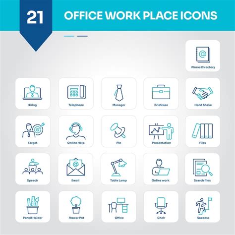 Premium Vector Office Icons Collection Set Of Desk Computer Chair