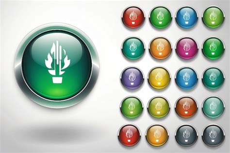 Green Energy Icons On Round Glass Buttons In Multiple Colors Arranged Layer Structure Premium
