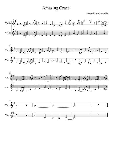 Amazing Grace Sheet Music For Violin String Duet