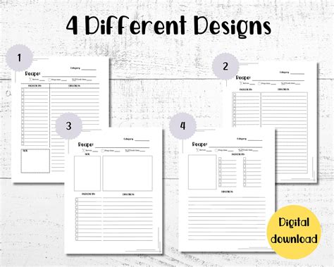 Printable Recipe Template Classic Recipe Template Personalized Recipe