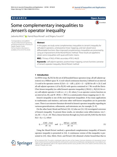 Pdf Some Complementary Inequalities To Jensens Operator Inequality