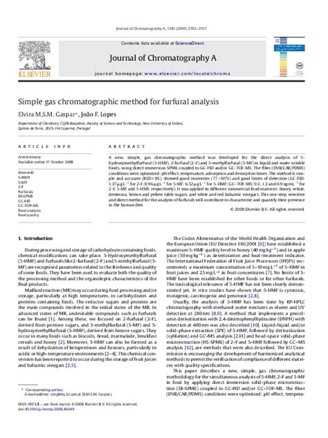 Pdf Simple Gas Chromatographic Method For Furfural Analysis