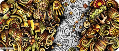 아프리카 손으로 그린 낙서 배너입니다 만화 상세한 전단지 0명에 대한 스톡 벡터 아트 및 기타 이미지 0명 3차원 형태