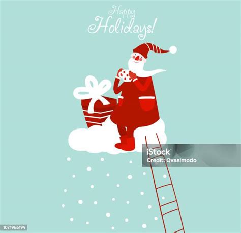 재미 있는 산타 클로스 마시는 차 귀여운 크리스마스와 새 해 벡터 일러스트 레이 션 카드 겨울에 대한 스톡 벡터 아트 및 기타 이미지 겨울 계단 공휴일 Istock
