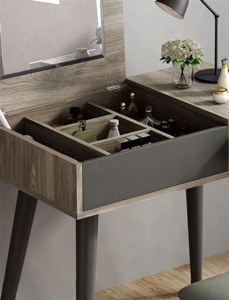 Dex Industrial Red Oak Flip Top Dressing Table Set Urban Mood