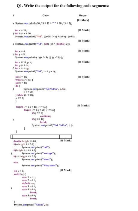 Solved Q1 Write The Output For The Following Code Segments
