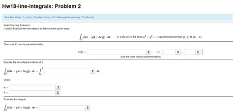 Solved Hw18 Line Integrals Problem 2 Problem Value 1