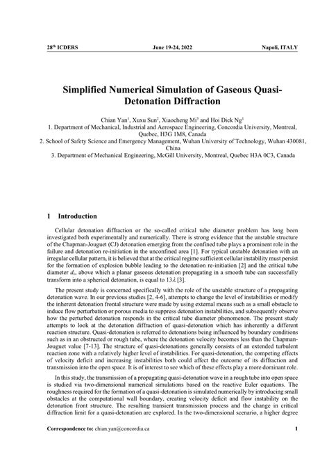 Pdf Simplified Numerical Simulation Of Gaseous Quasi Detonation Diffraction