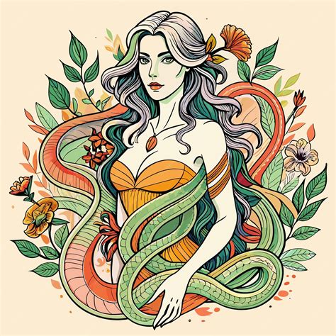 Un Dibujo De Una Mujer Con Una Serpiente En El Cabello Vector Premium