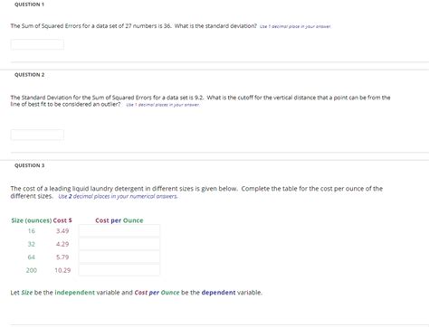 Solved Question 1 The Sum Of Squared Errors For A Data Set
