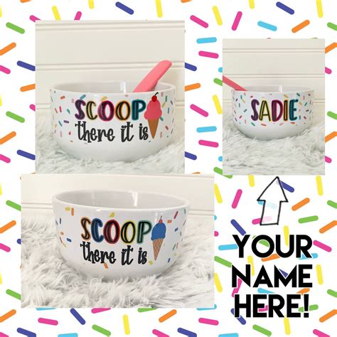 Personalized Ice Cream Ceramic Bowl Name On Ice Cream Bowl Sprinkles
