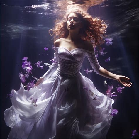Premium Photo Fantasy Art Of A Woman Floating Underwater Wearing Flowy Gown