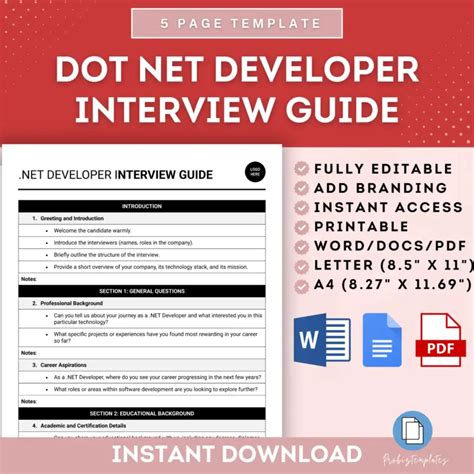 dot net developer interview guide template probiztemplates