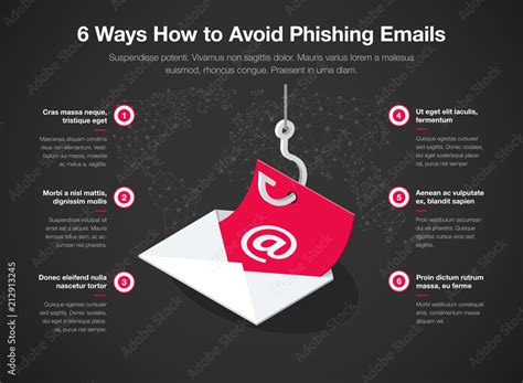 Simple Vector Infographic For 6 Ways How To Avoid Phishing Emails Template Isolated On Dark