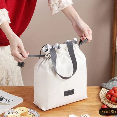 Drawstring Thermal Lunch Bags Portable Water Resistant Stylish Whit Bag