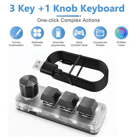 3 Key 1 Knob Programming Macro Custom Knob Keyboard Rgb Macropadblack