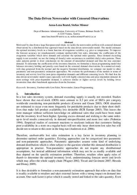 Pdf The Data Driven Newsvendor With Censored Observations