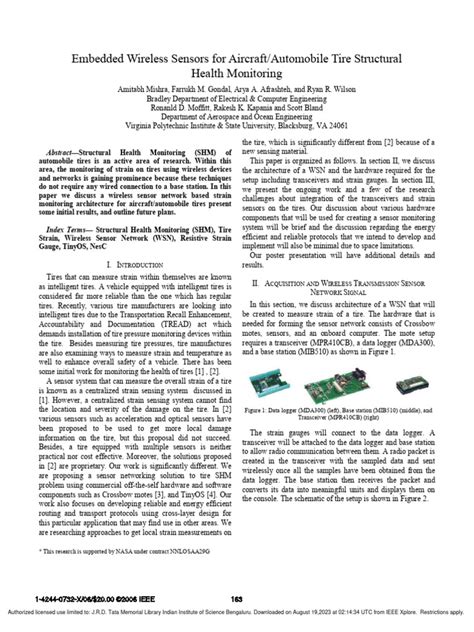 Embedded Wireless Sensors For Aircraft Automobile Tire Structural Health Monitoring Pdf