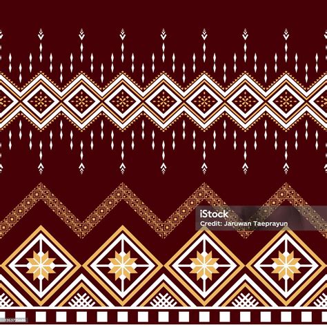 크림슨 레드 기하학적 동양 원활한 패턴 타이어 전통 디자인 배경 카펫 벽지 의류 포장 바틱 직물 벡터 일러스트자수 스타일 0명에 대한 스톡 벡터 아트 및 기타 이미지