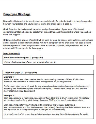 Bio For Work 29 Examples How To Write Format Pdf