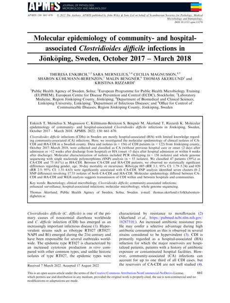 Pdf Molecular Epidemiology Of Community‐ And Hospital‐associated Clostridioides Difficile