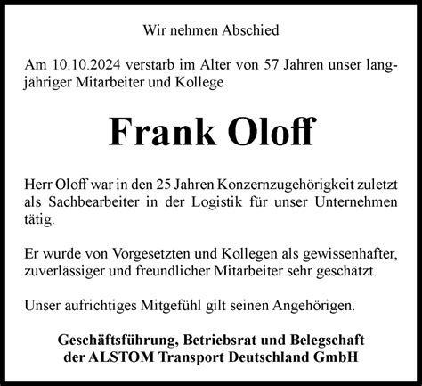 Traueranzeigen Von Frank Oloff Trauer38 De